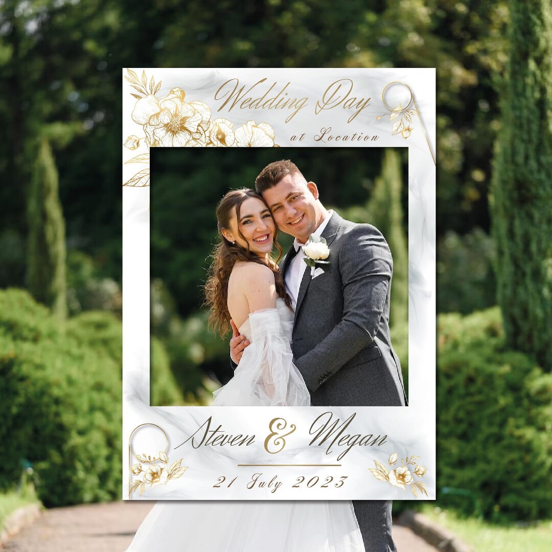 Personalised Wedding Selfie Frame MARBLE & GOLD Themed Decoration ...