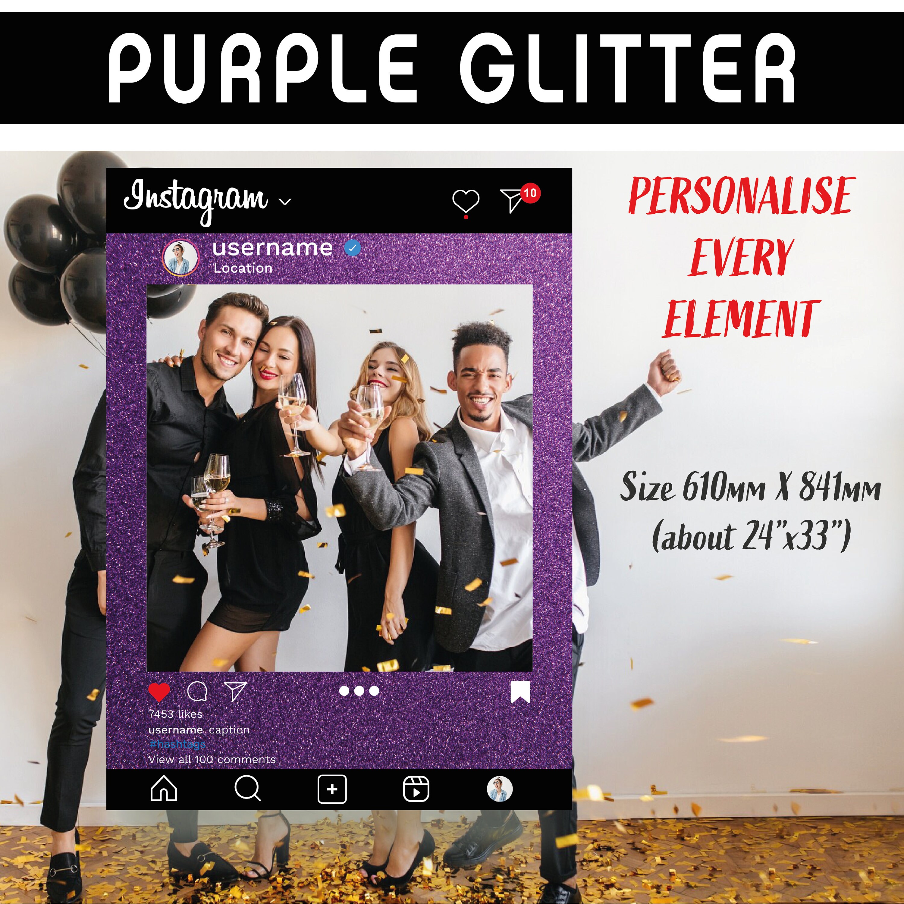 Glittered Instagram Selfie Frame Personalised Custom Photo Board Social ...