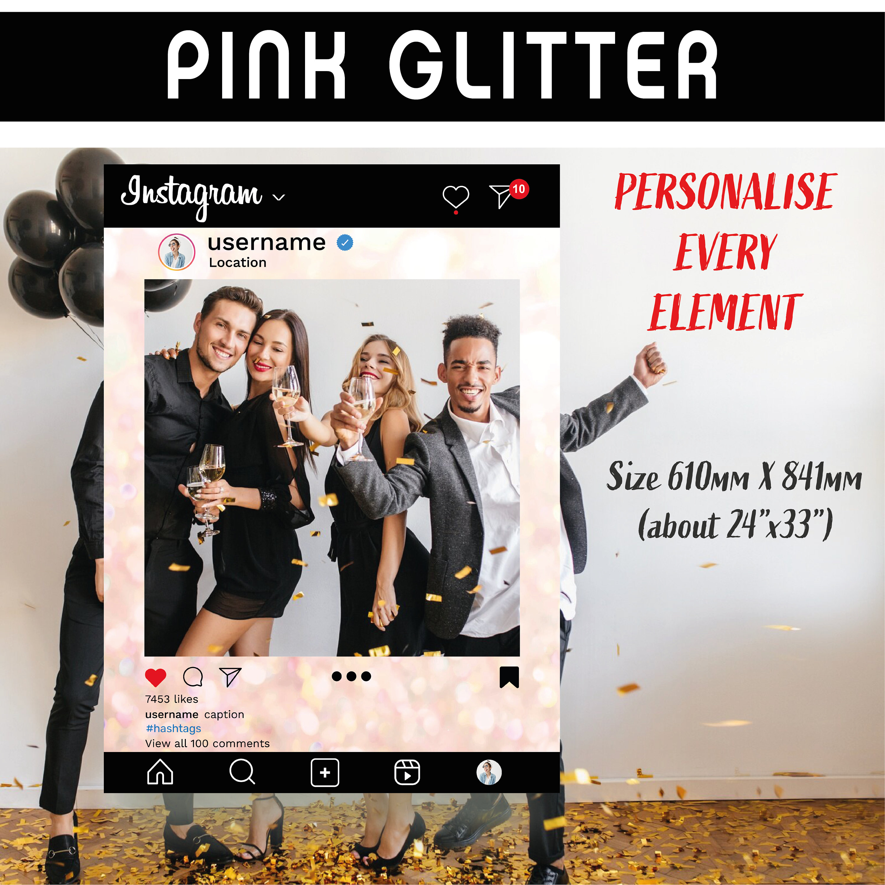 Glittered Instagram Selfie Frame Personalised Custom Photo Board Social ...