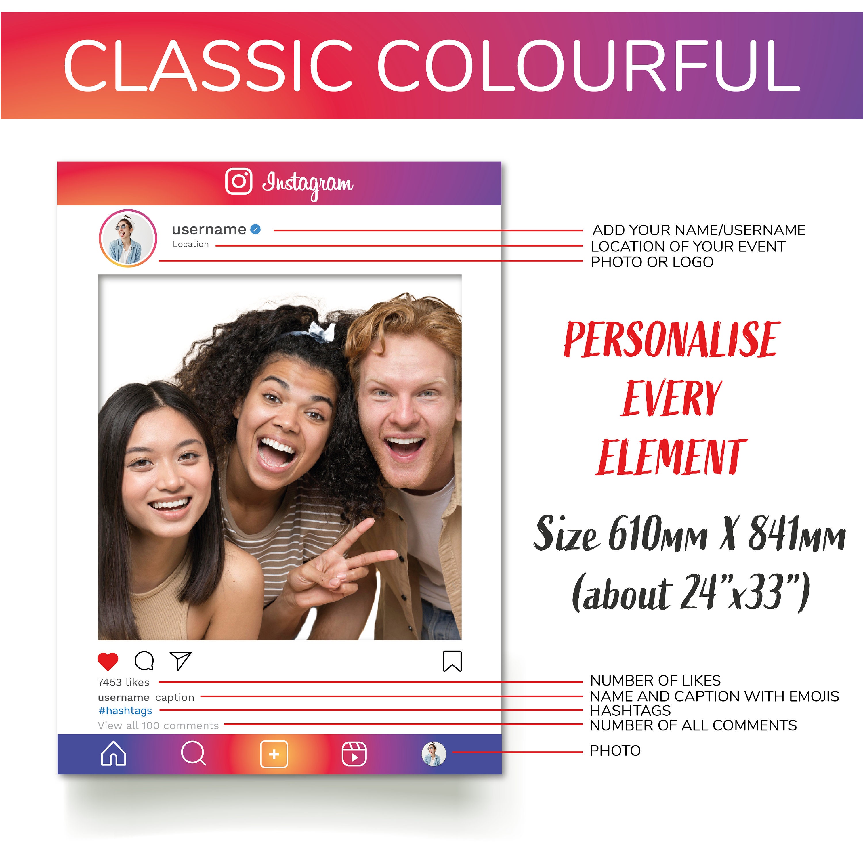 Instagram Selfie Frame Personalised Custom Photo Board Social Media ...