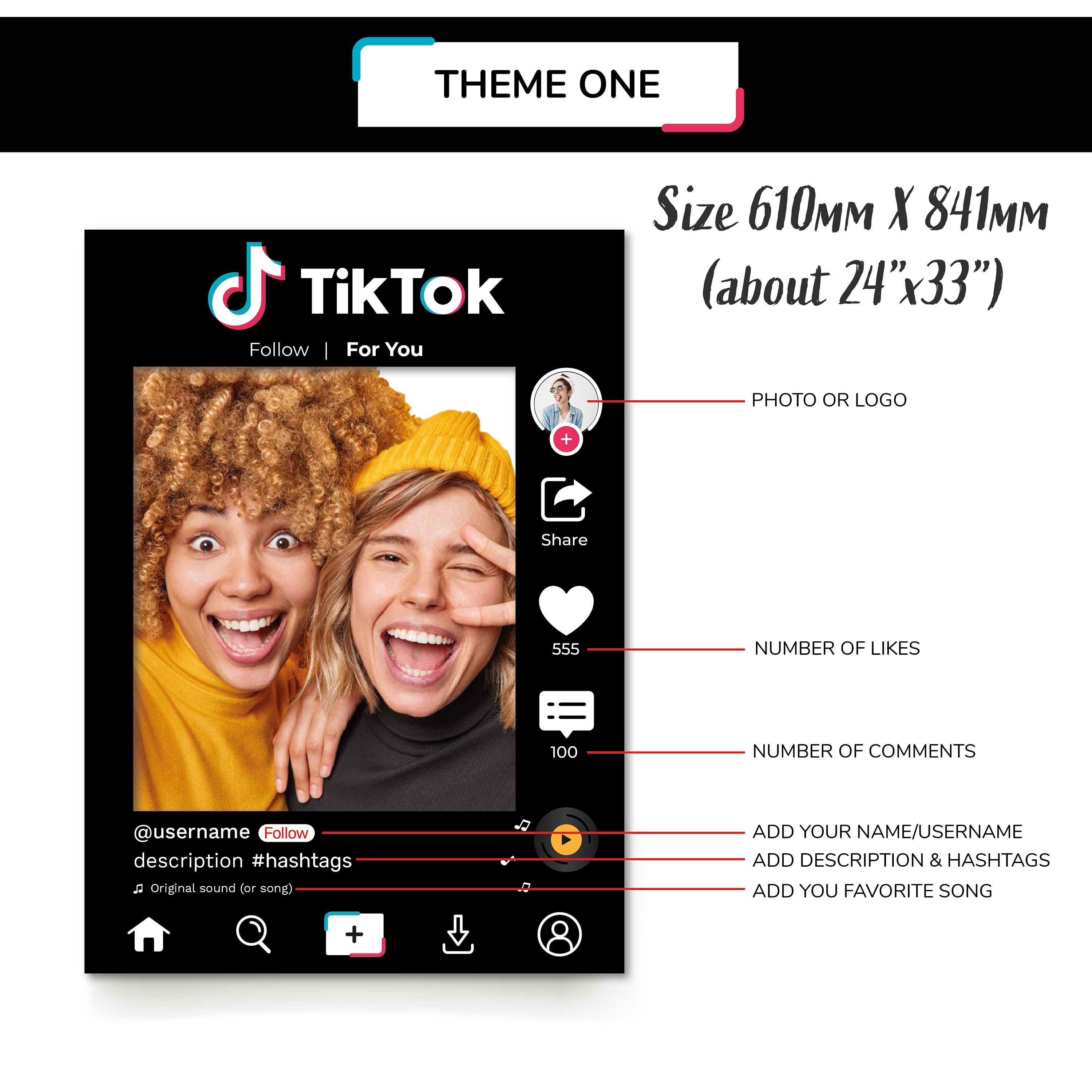 Personalised Tiktok Selfie Frame Custom Photo Board Social Media Booth ...