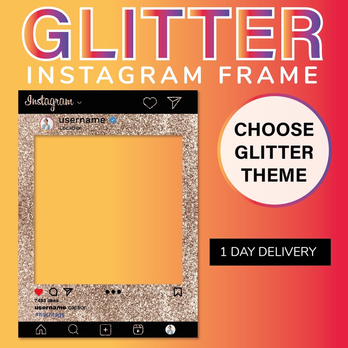 Glittered Instagram Selfie Frame Personalised Custom Photo Board Social ...