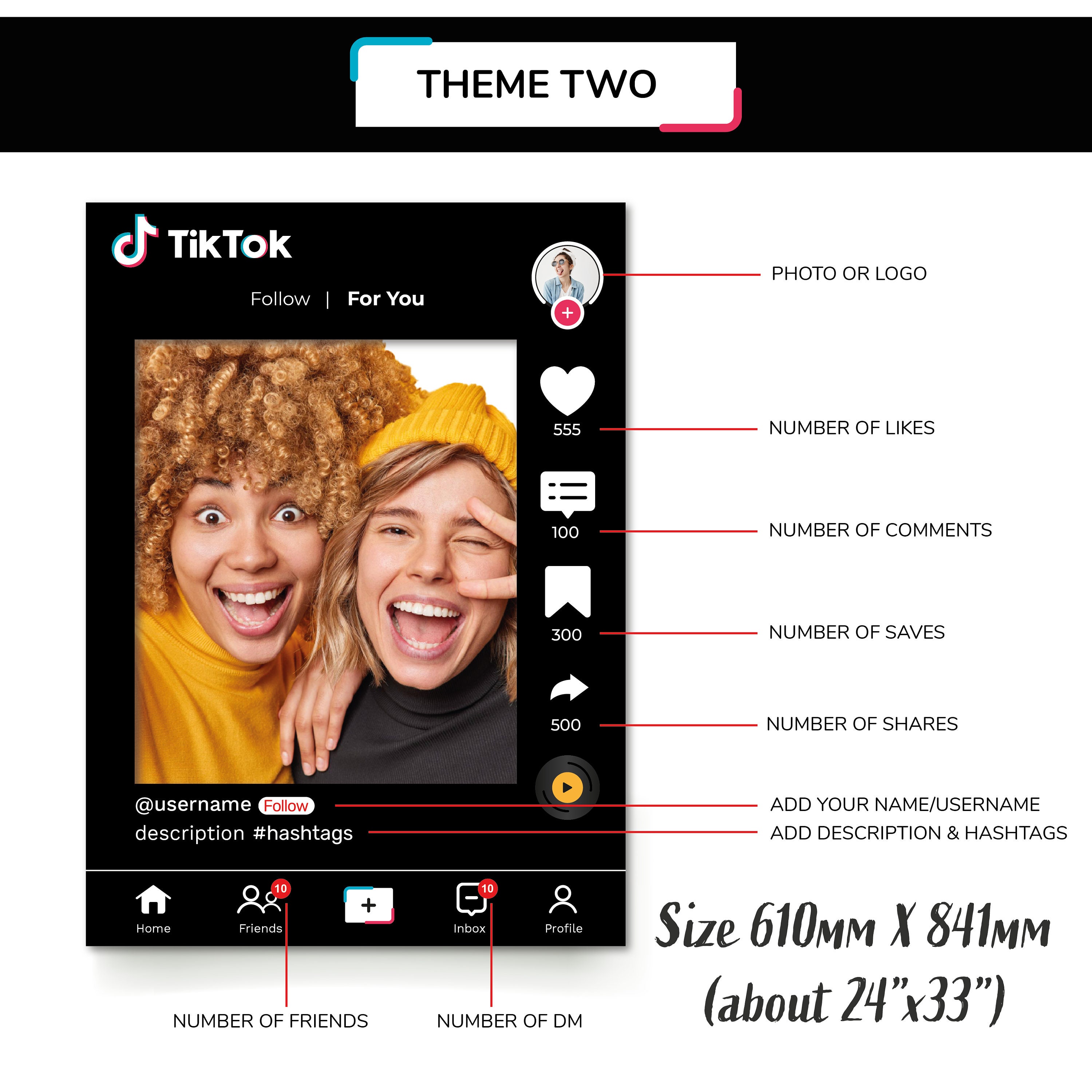 Personalised Tiktok Selfie Frame Custom Photo Board Social Media Booth ...