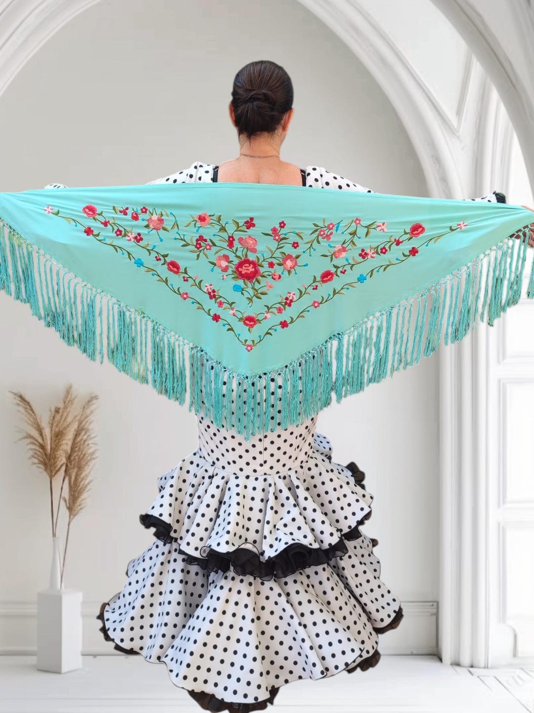 Light Blue Flamenco Shawl. Flamenco Shawl. Embroidered Shawl ...