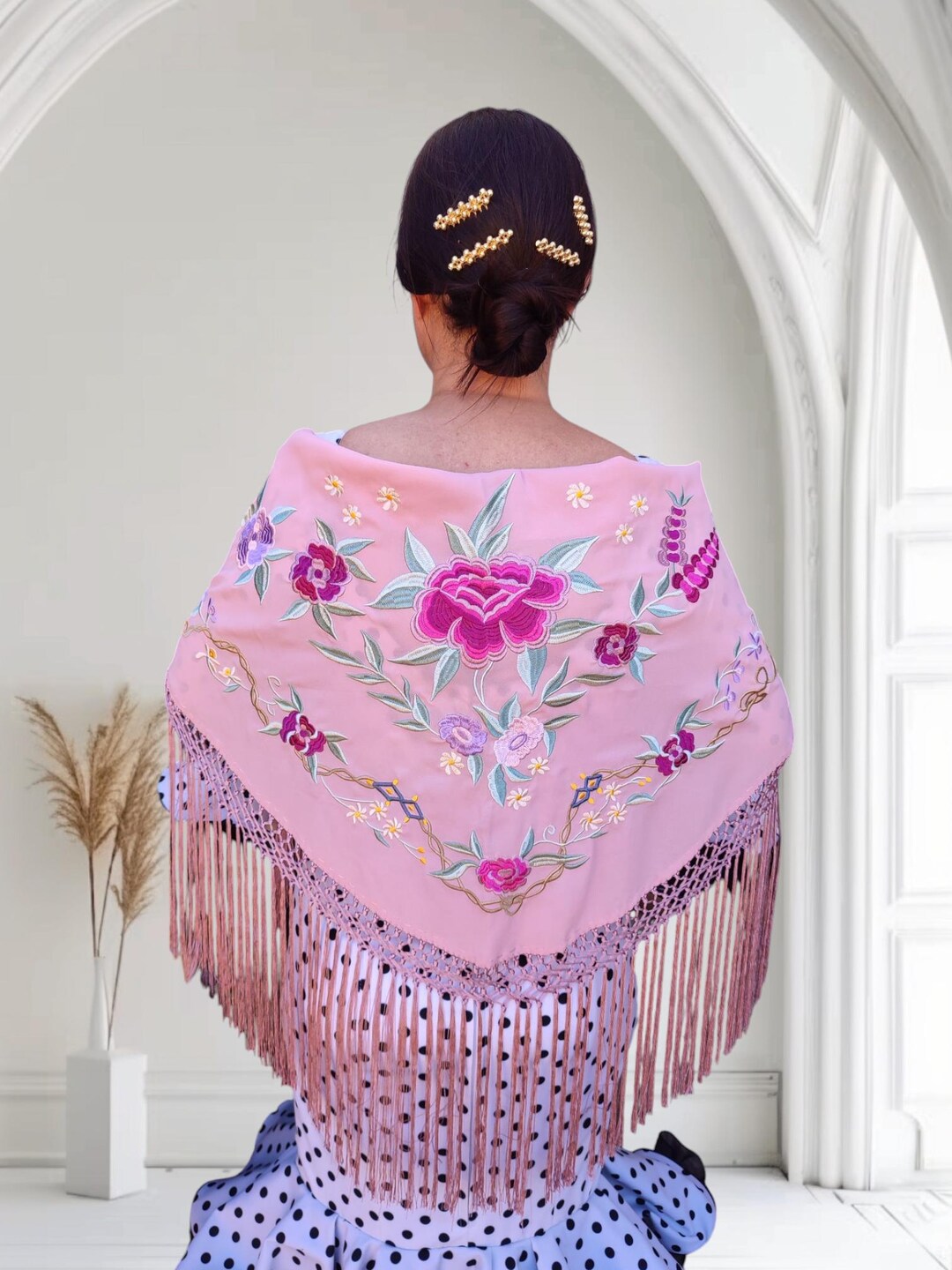 Pink Flamenco Shawl. Gypsy Shawl. Embroidered Shawl. Andalusian ...