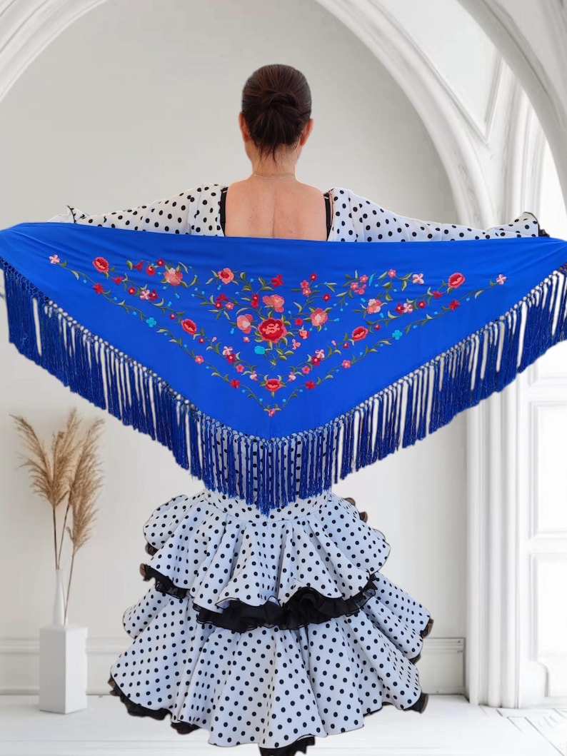 Electric Blue Flamenco Shawl. Gypsy Shawl. Embroidered Shawl ...