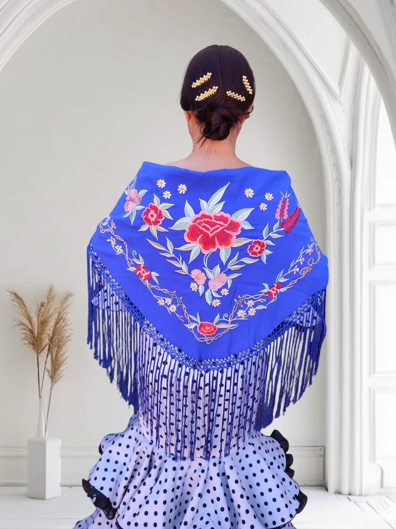 Electric Blue Spanish Flamenco Shawl. Embroidered Shawl. Fair Shawl ...