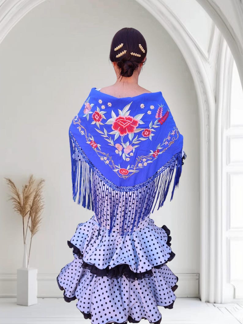 Electric Blue Spanish Flamenco Shawl. Embroidered Shawl. Fair Shawl ...