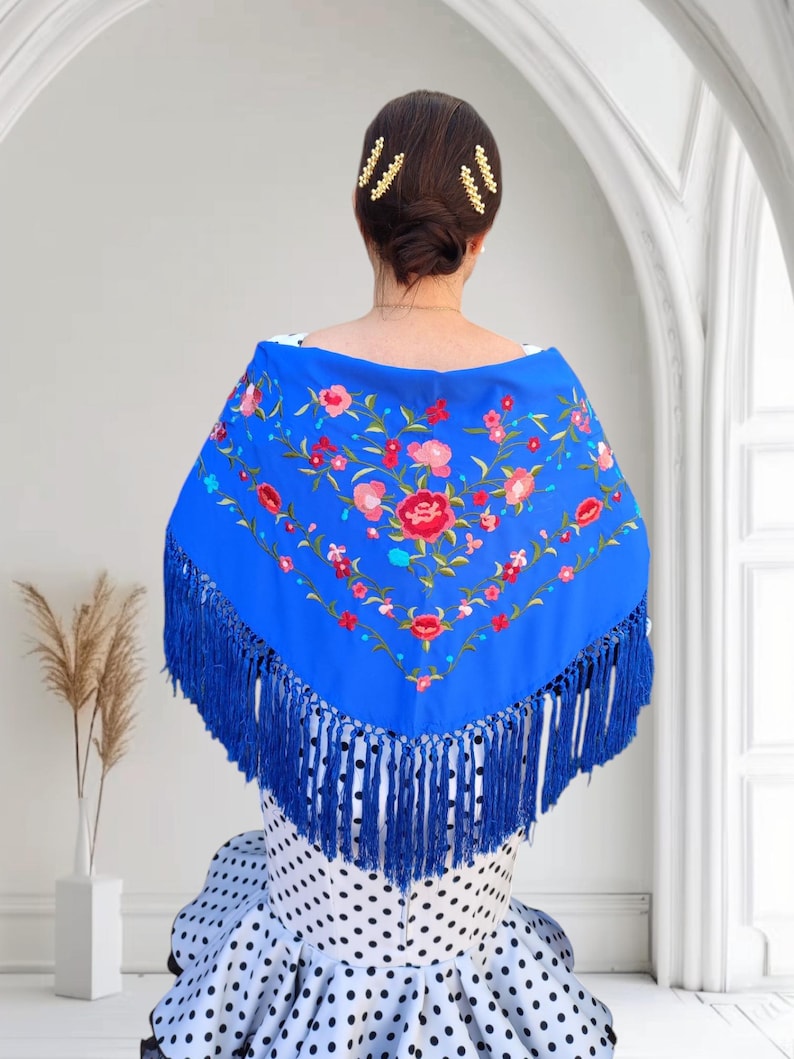 Electric Blue Flamenco Shawl. Gypsy Shawl. Embroidered Shawl ...