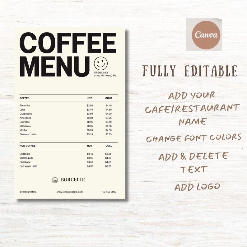 Aesthetic Cafe Menu Cards Printable, Minimalist Menu Template ...