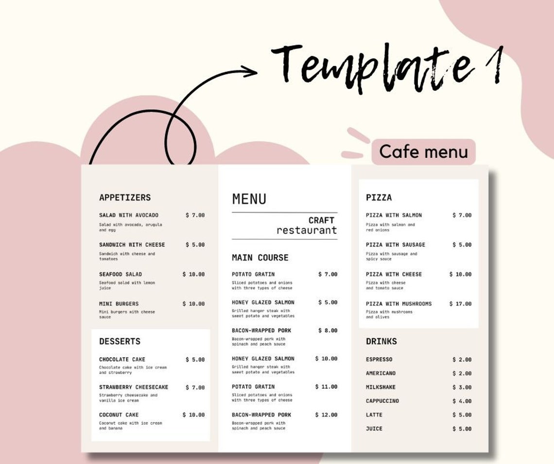 Minimal Cafe Menu Board Template Bundle, Editable Cafe Menu Template ...
