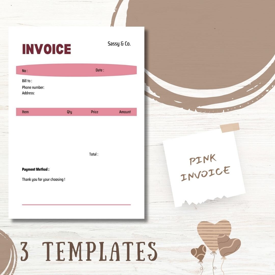 Pink Invoice Template Minimalist Business Invoice, Small Business ...