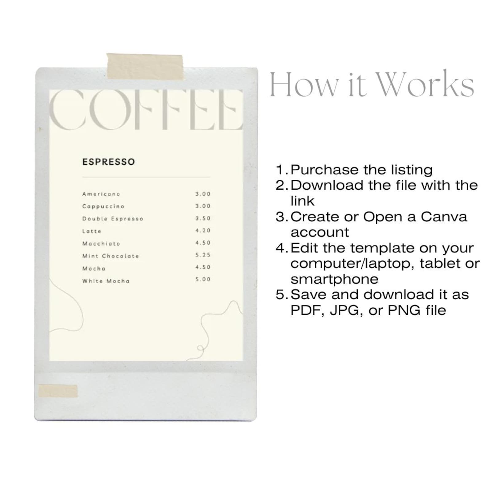 Aesthetic Cafe Menu Cards Printable, Minimalist Menu Template ...