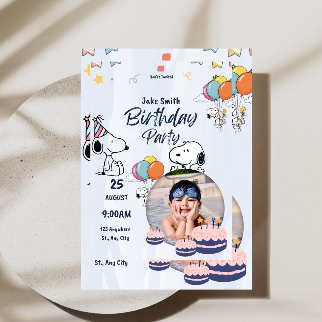 Peanuts Snoopy Birthday Invitation, Snoopy Party Invite, Editable ...