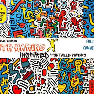 Keith Haring Inspired Printable Papers!/ Street Art/ Printable Paper ...