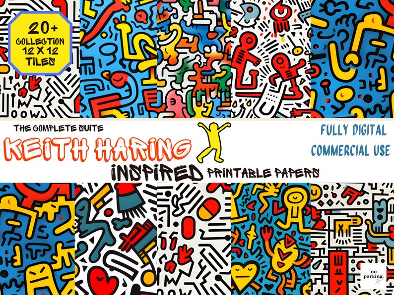 Keith Haring Inspired Printable Papers!/ Street Art/ Printable Paper/ Printable Scrapbook Paper ...