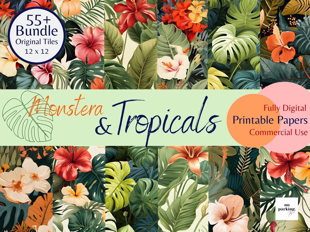 Monstera Party Foliage Printable Paper/ Foliage and Tropical Plants ...