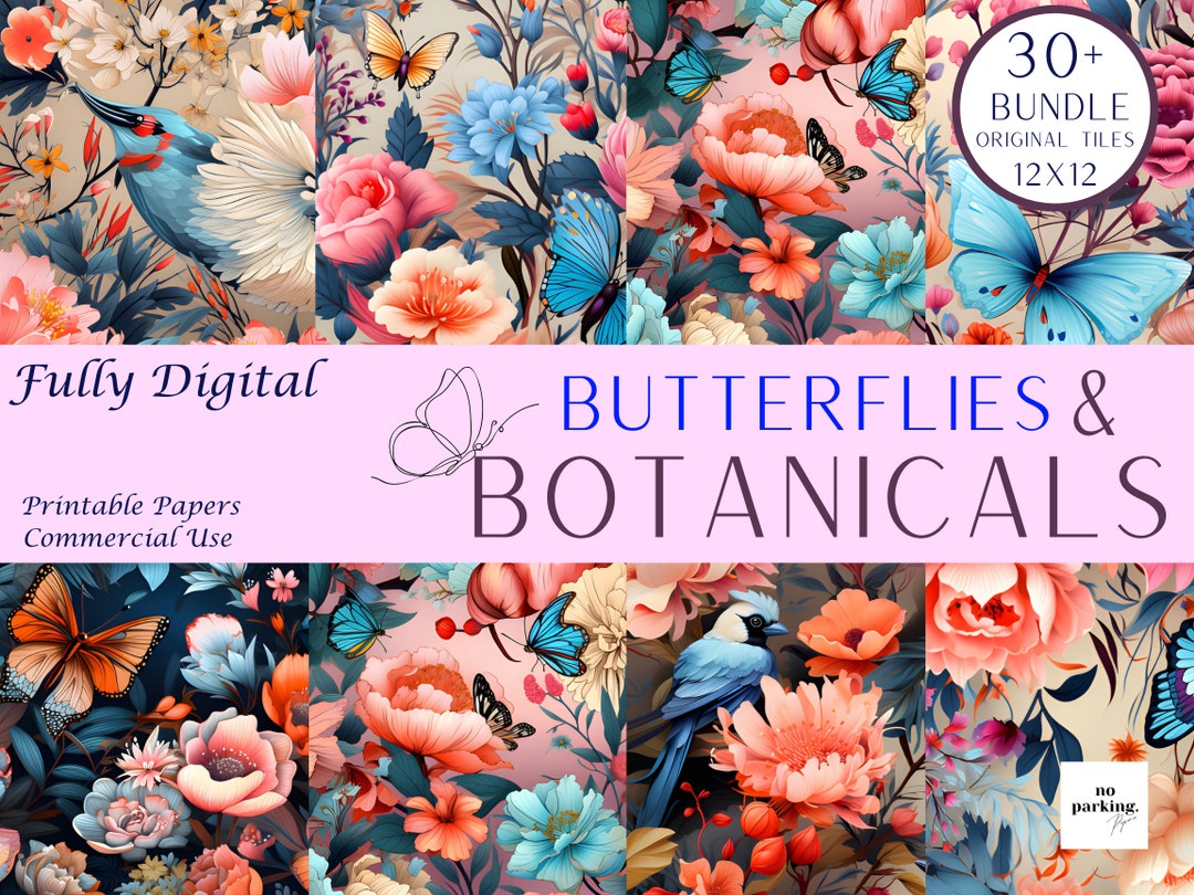 Butterflies & Botanicals/ Printable Paper/ Scrapbook Paper/ Modern ...
