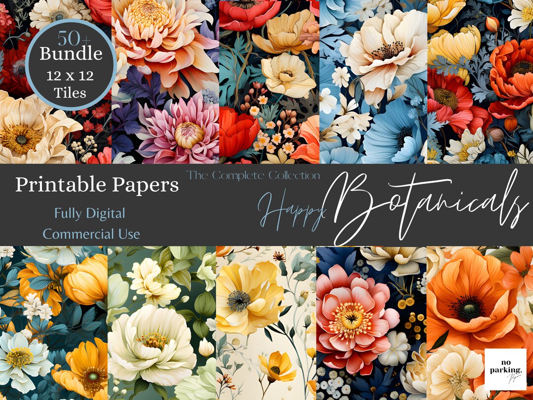 Happy Botanical Printable Papers/ Printable Paper/ Scrapbook Paper ...