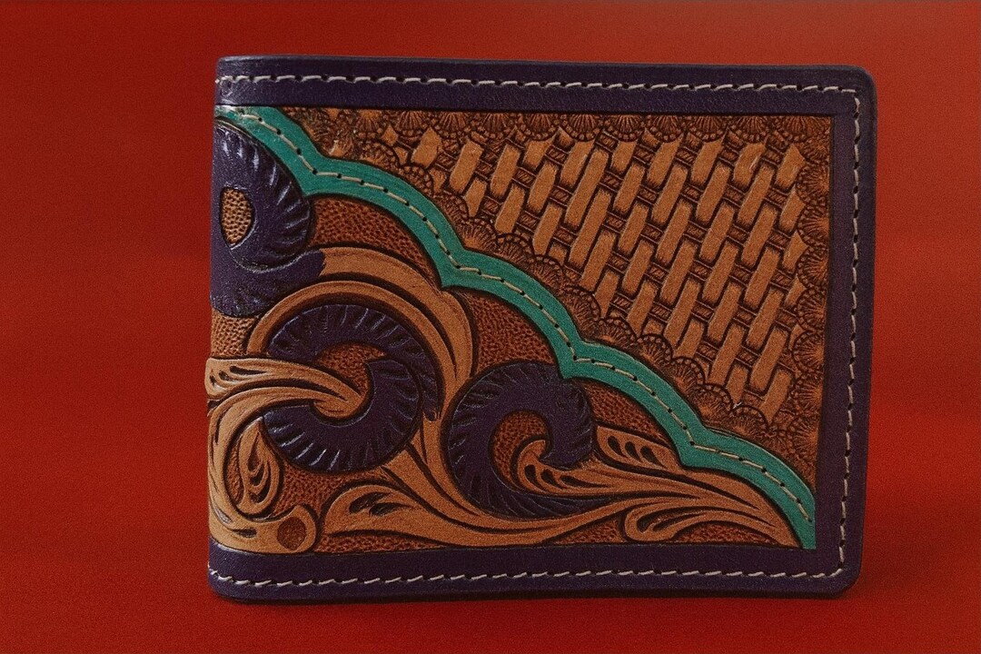 Western Style Wallet, Hand Tooled Leather Bifold Wallet, Hand Carved ...
