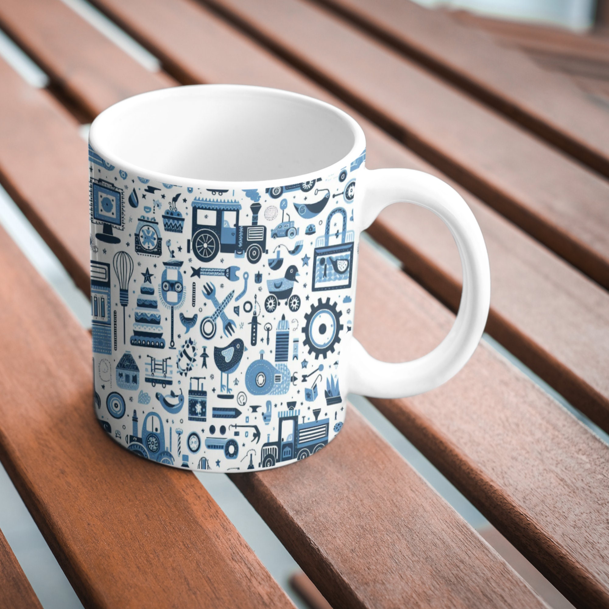 Blue and White Construction Vehicle Pattern, Instant Download Digital ...