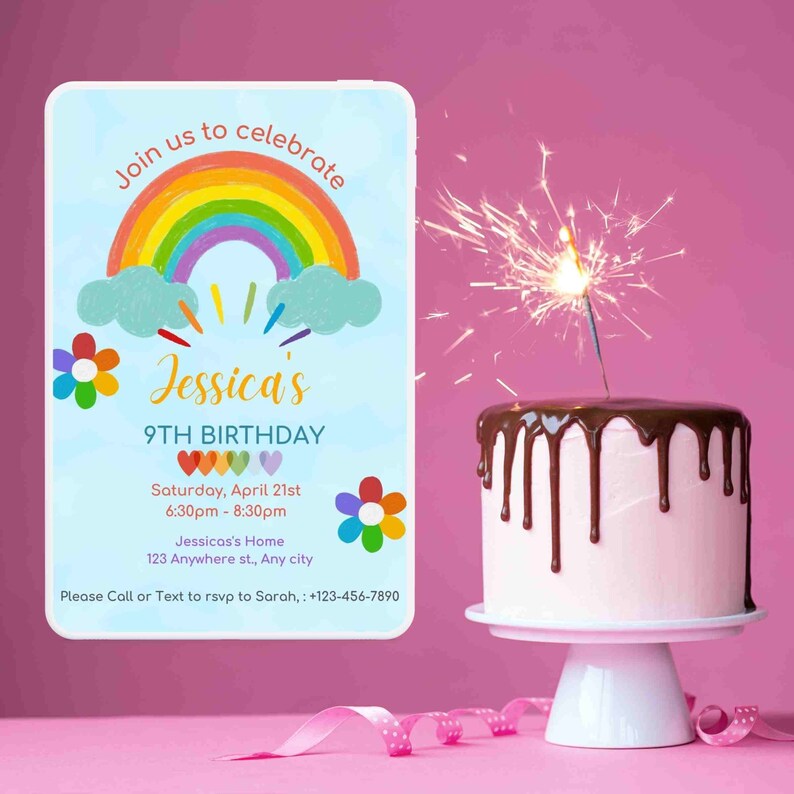Colorful Rainbow Birthday Invitation, Birthday Invite Boy Girl Child ...