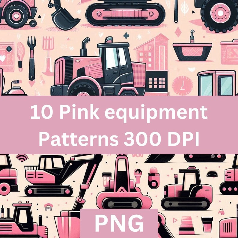 Pink Construction Vehicle Pattern: Whimsical Nursery Print (digital ...