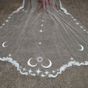Embroidered Celestial Cathedral Veil: Moon, Stars, Sun - Etsy
