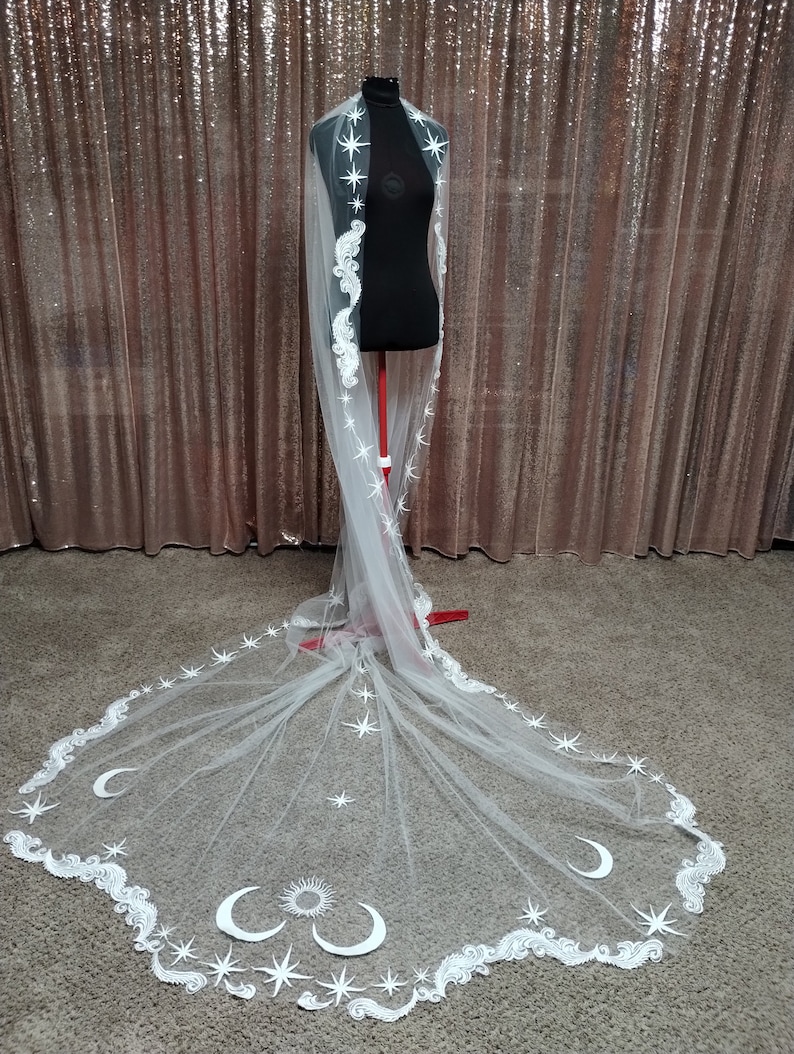 Embroidered Celestial Cathedral Veil: Moon, Stars, Sun - Etsy