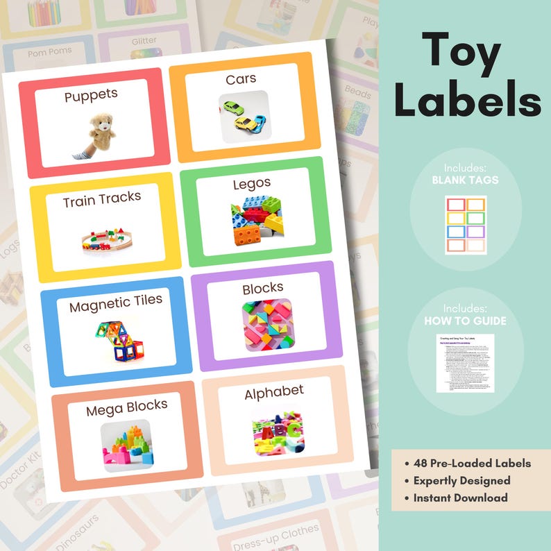 Playroom Toy Organization Labels: 48 Pre-labeled Tags (digital Download ...