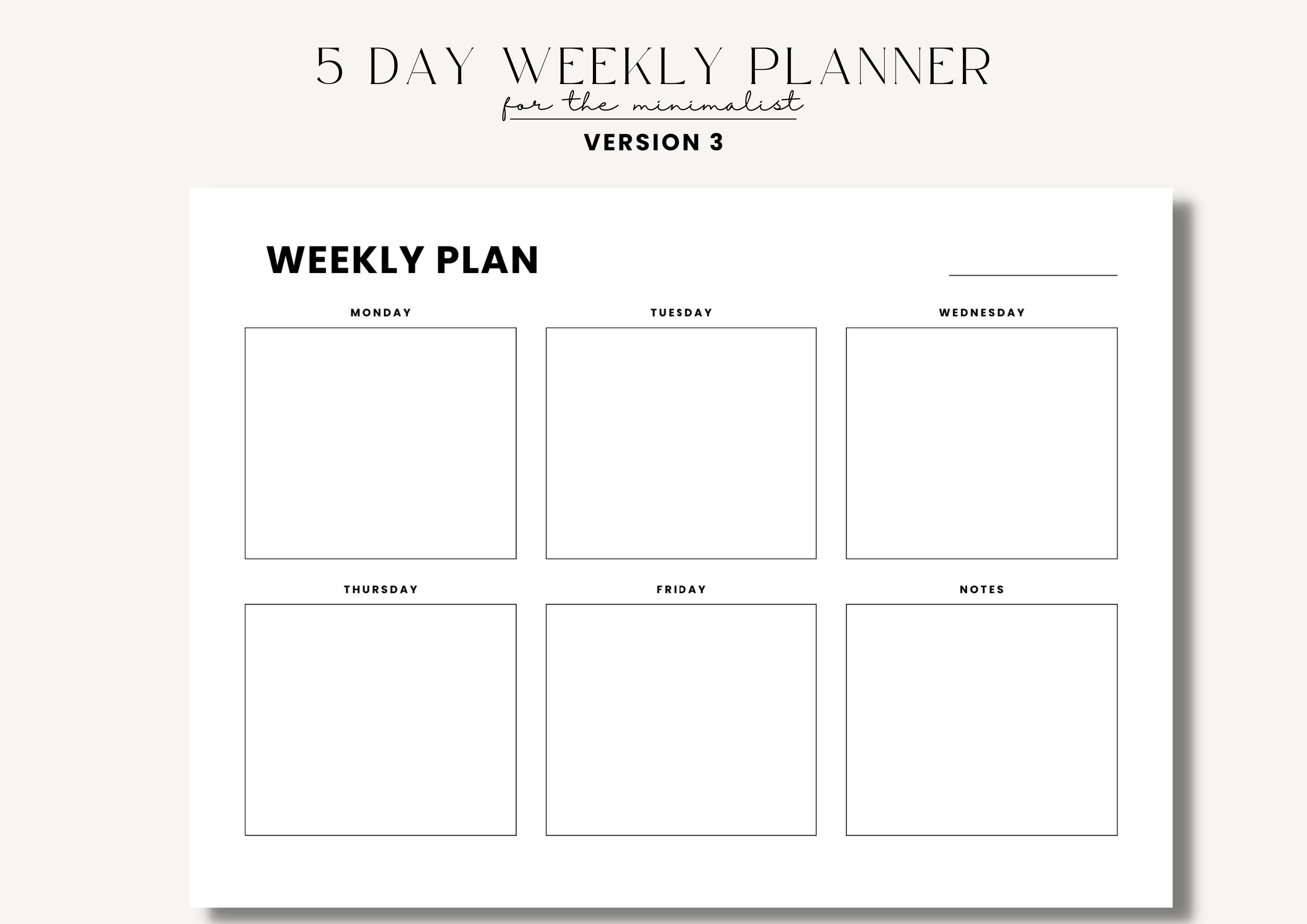 5 Day Weekly Planner Printable, Minimalist Weekly Schedule, Weekly ...
