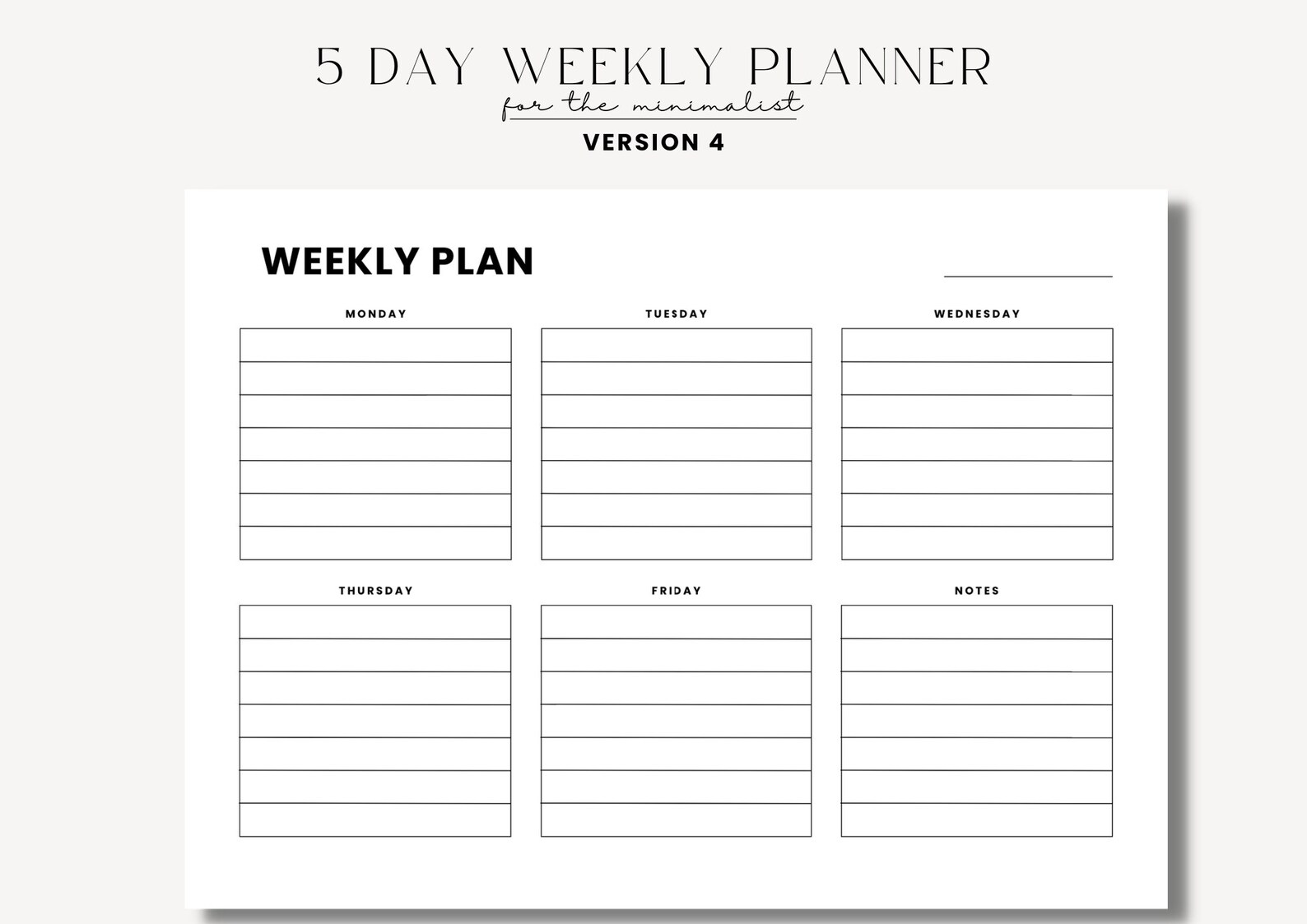 5 Day Weekly Planner Printable, Minimalist Weekly Schedule, Weekly ...