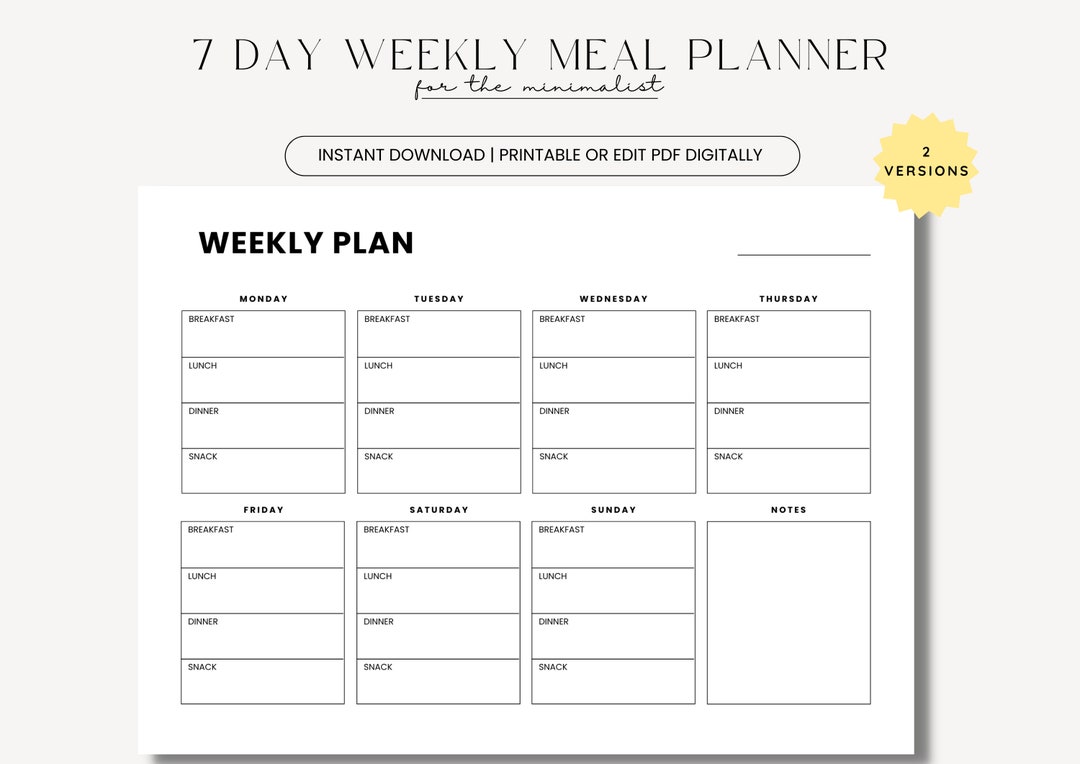 Printable Weekly Meal Planner Landscape, 7 Day Meal Planner, Meal ...