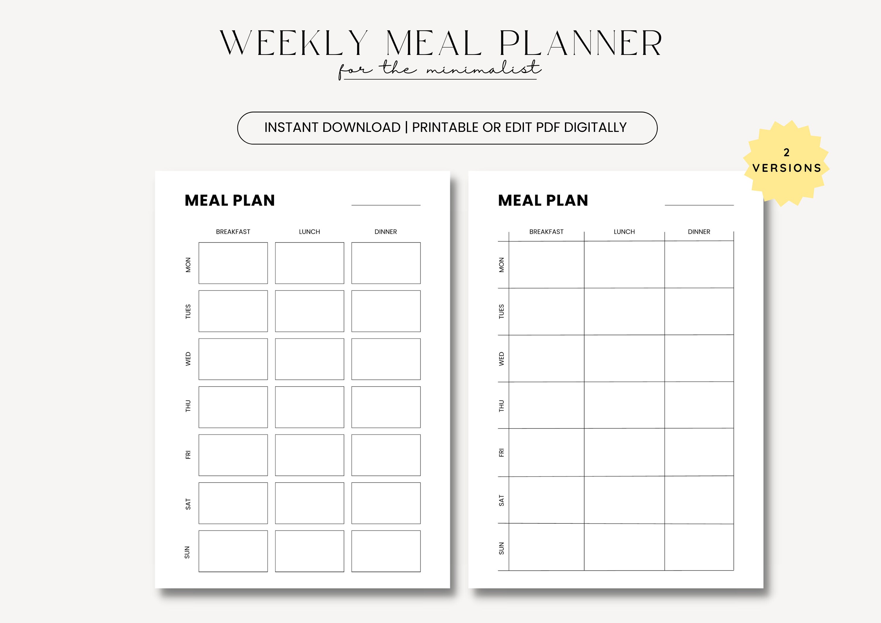 Printable Weekly Meal Planner Food Diary Meal Tracker Food - Etsy