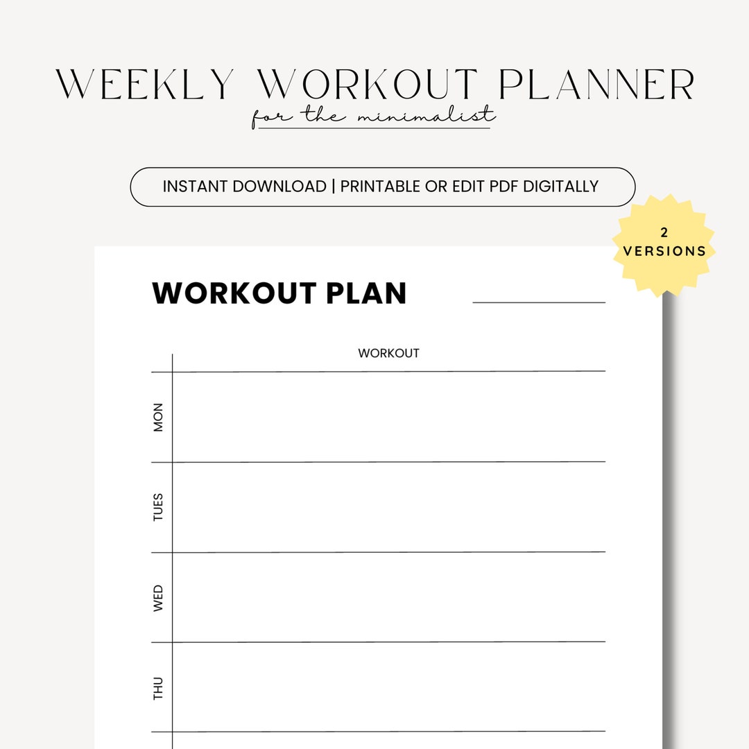 Weekly Workout Planner Printable, 7 Days Fitness Planner, Exercise ...