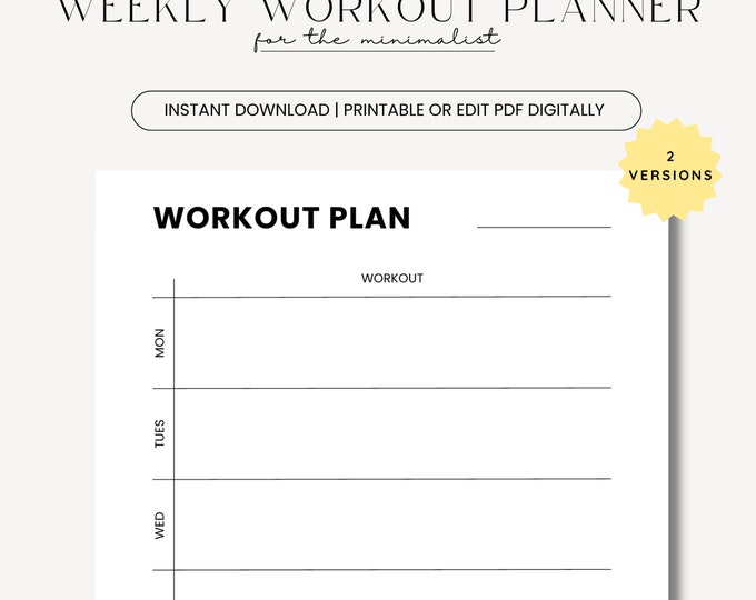 Editable Weekly Workout Routine, 7 Days Fitness Planner, Exercise ...