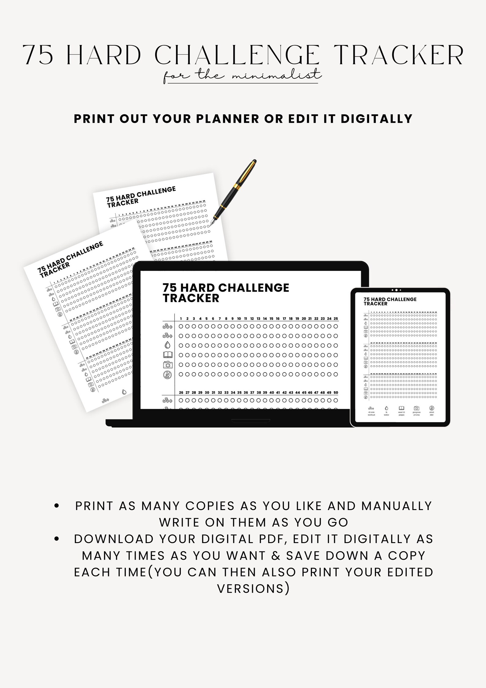 75 Hard Challenge Tracker 75 Hard Challenge 75 Hard Tracker - Etsy