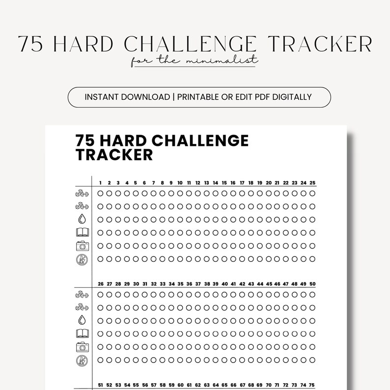 75 Hard Challenge Tracker 75 Hard Challenge 75 Hard Tracker - Etsy