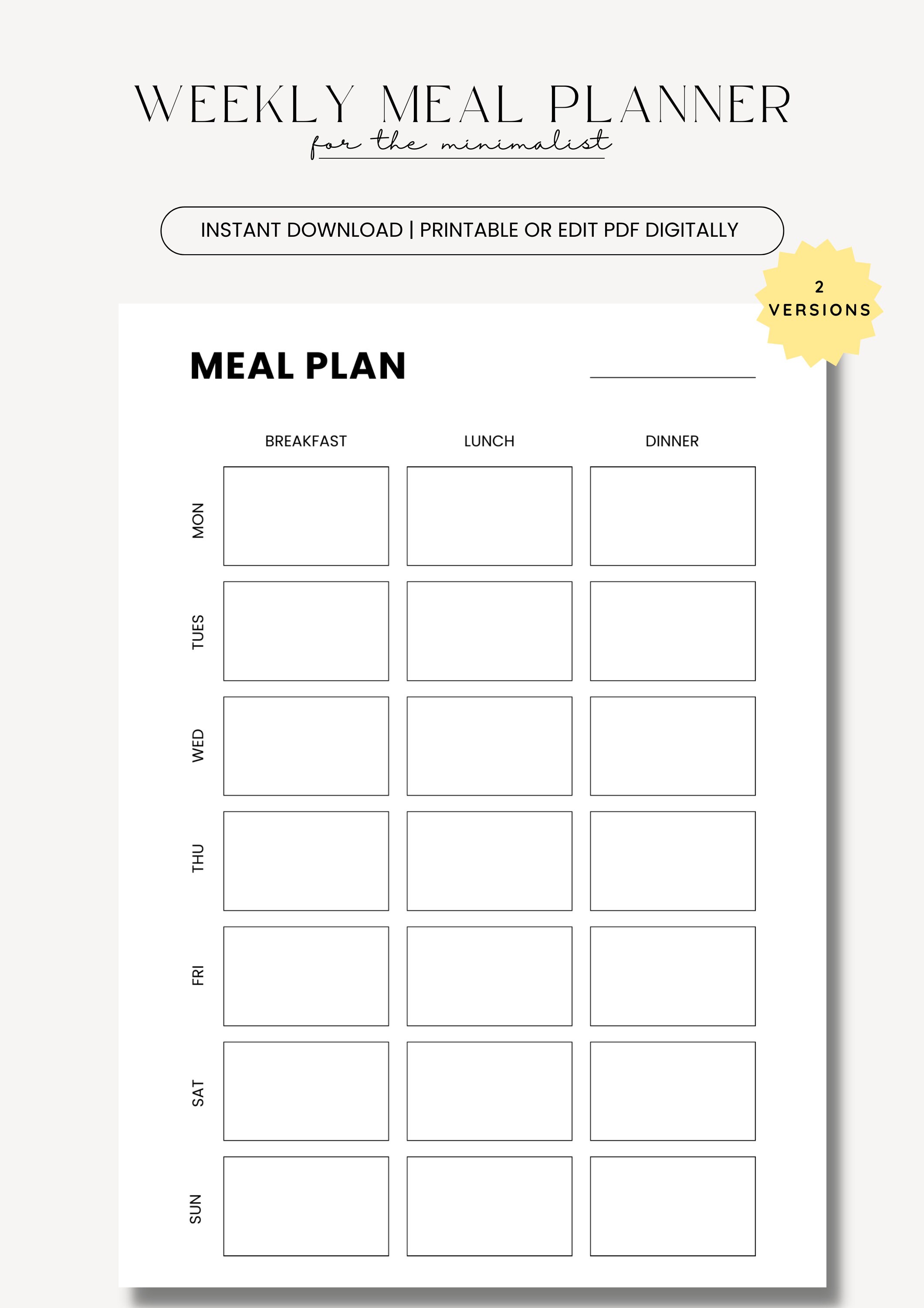 Printable Weekly Meal Planner Food Diary Meal Tracker Food - Etsy