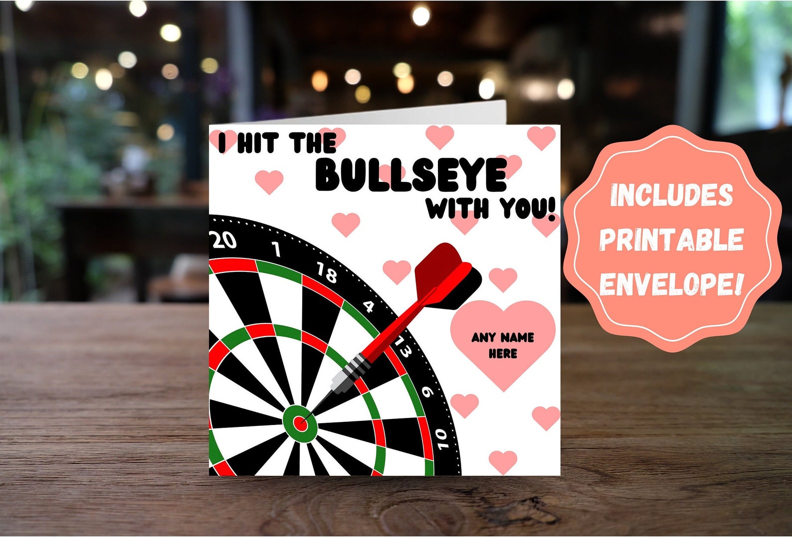 Personalised Darts Valentines Day Card I Hit the Bullseye With You Digital Download Darts Gift ...