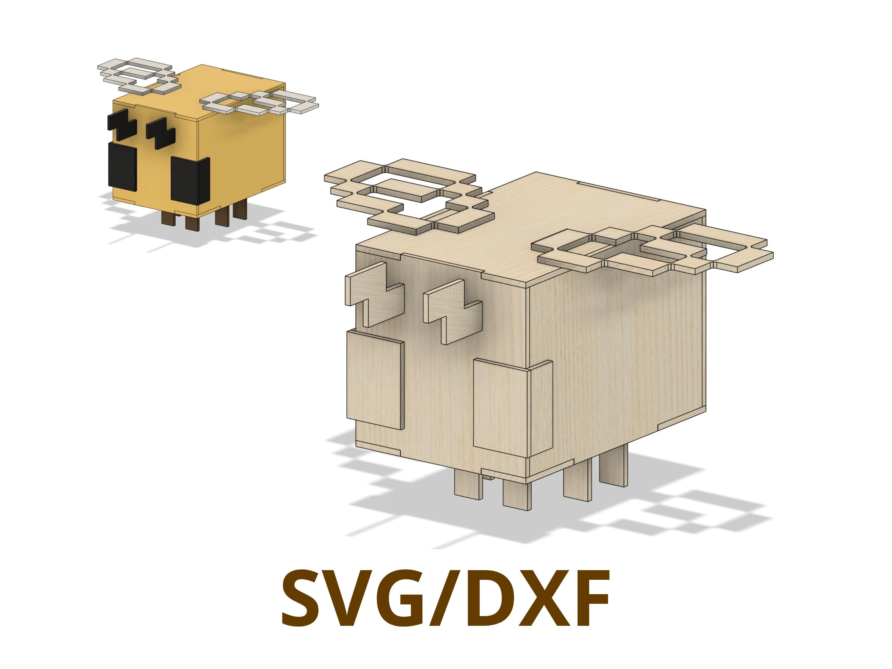 Minecraft Bee 3D Model, Laser Cut Files (DXF, SVG), 3mm / 1/8th”, Gamer ...