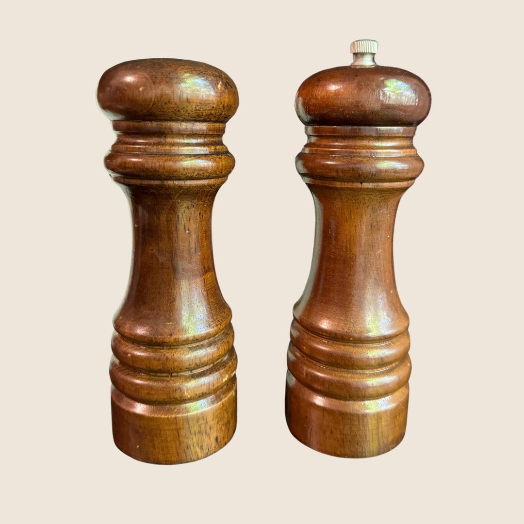 Vintage Carved Wood Salt Shaker and Pepper Grinder Fernanda - Etsy
