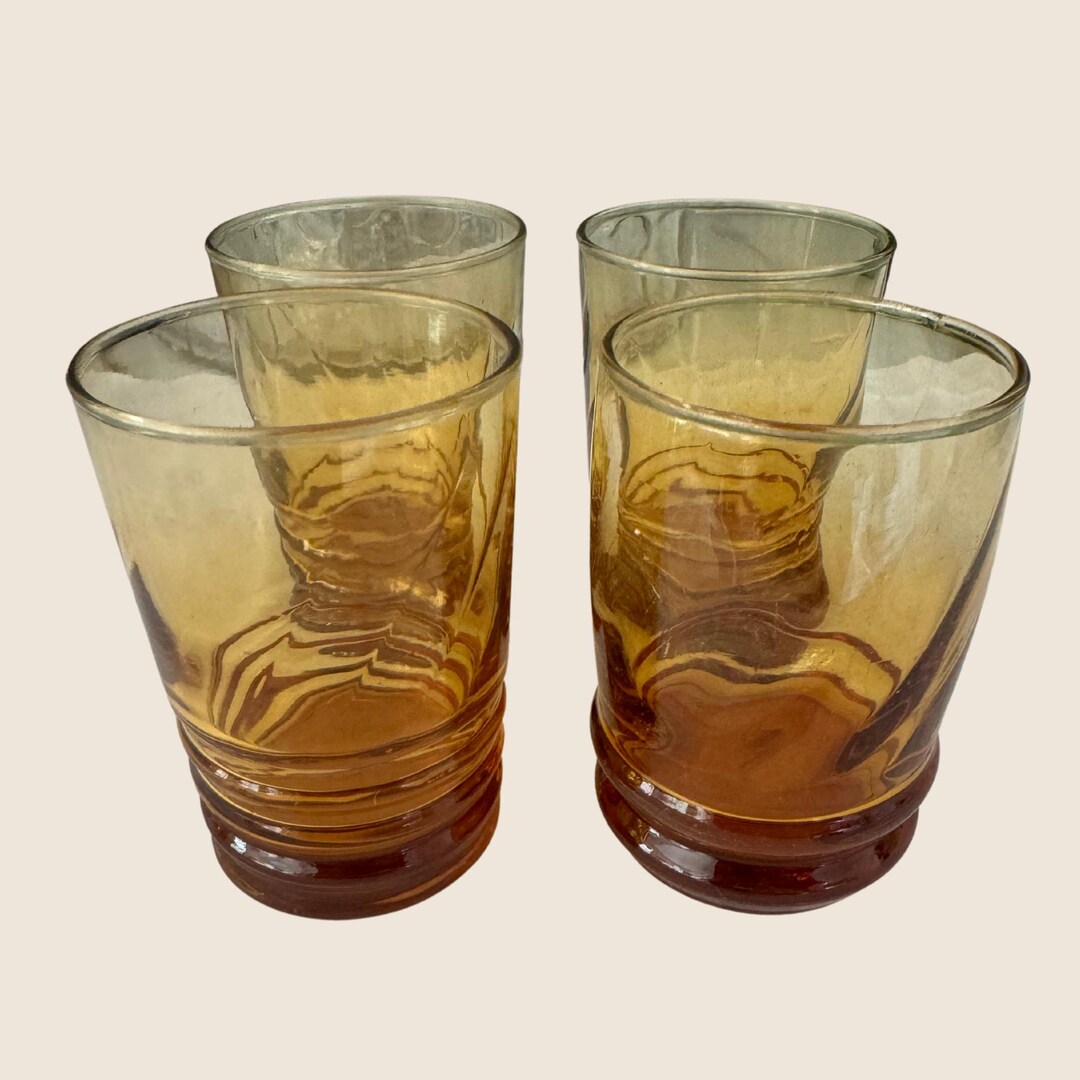 Vintage Set of 4 Amber Libbey Water Glasses Cups - Etsy