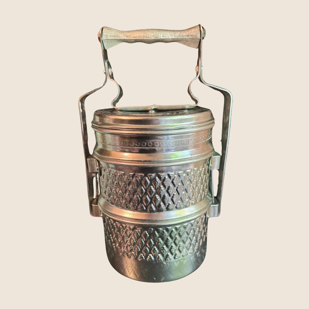 Vintage Aluminum Tiffin Food Carrier Lunch Compartment Box Thai Pinto ...
