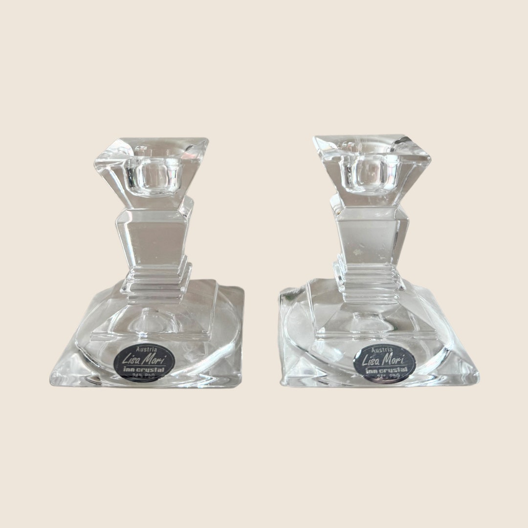 Vintage Set of 2 Crystal Austrian Lisa Mori Signed Candlestick Holders ...