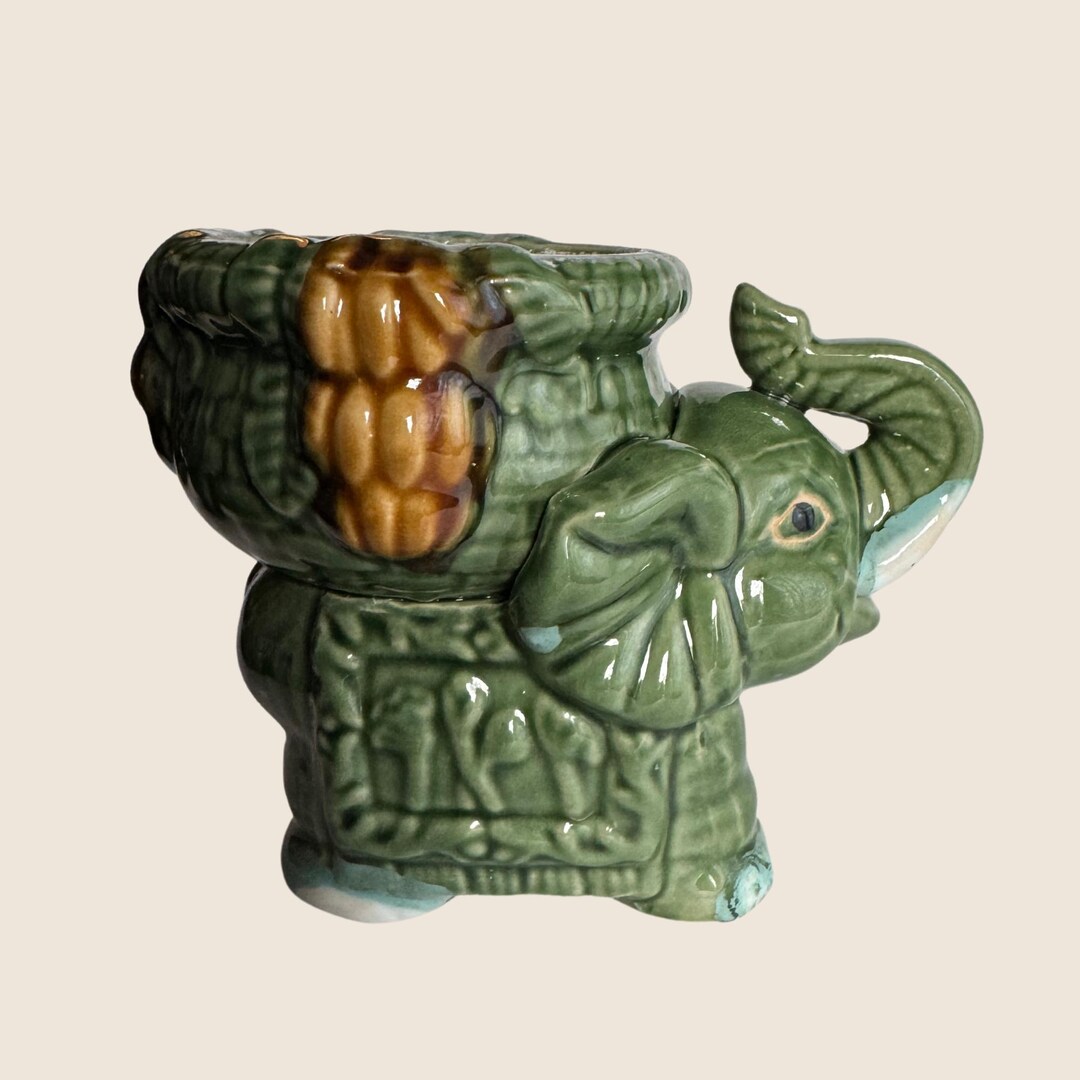 Vintage Ceramic Green Elephant Planter, Elephant Planter, Green ...