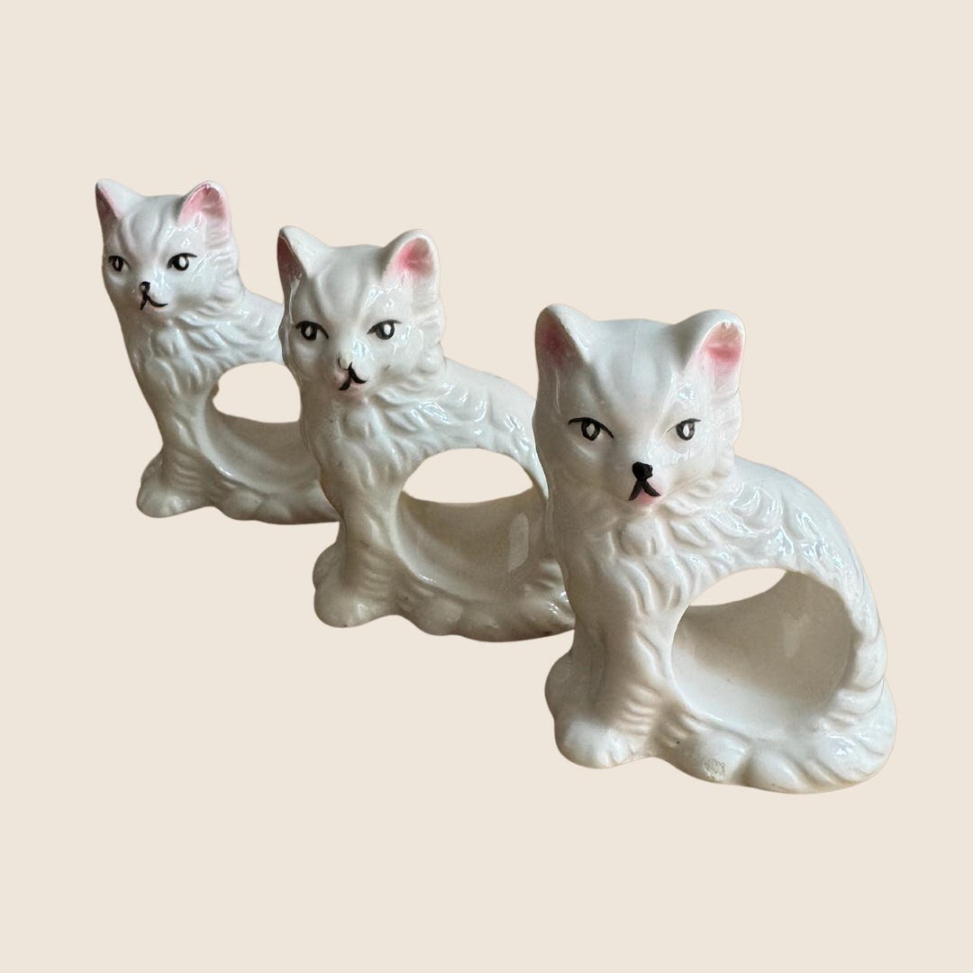 Vintage Set of 3 Abbott Ceramic Cat Napkin Rings - Etsy
