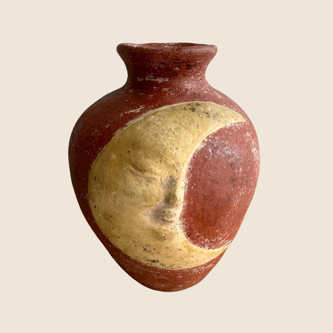 Vintage Sun and Moon Primitive Handmade Terracotta Vase - Etsy
