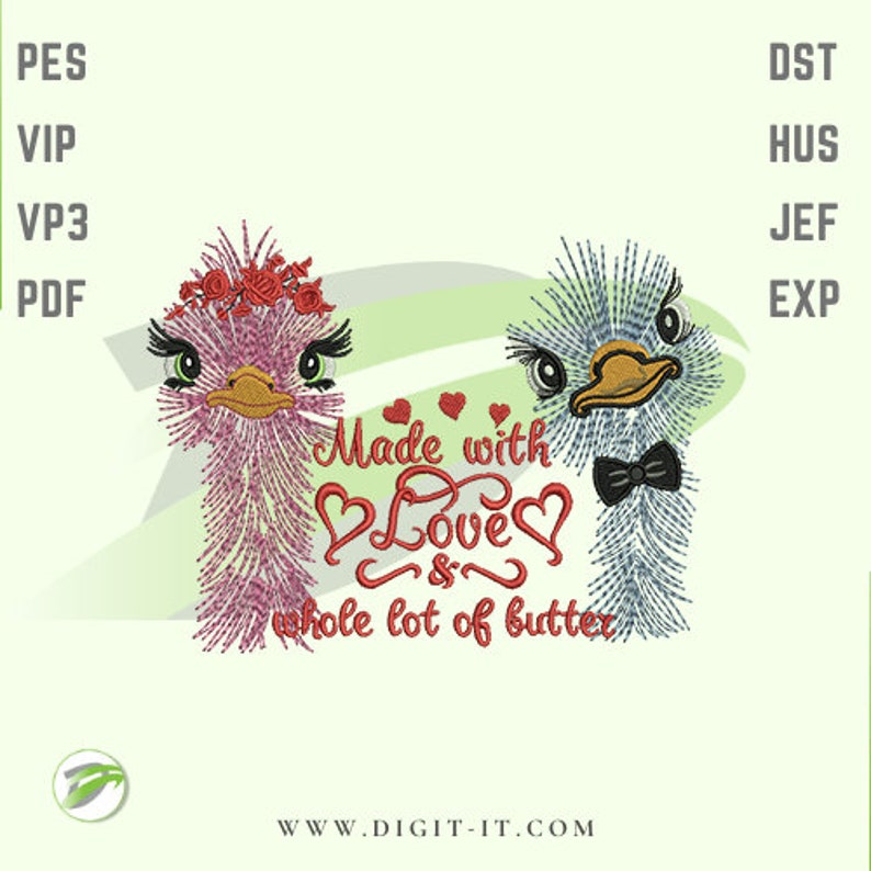 Mr. and Mrs. Ostrich Embroidery Design - Etsy