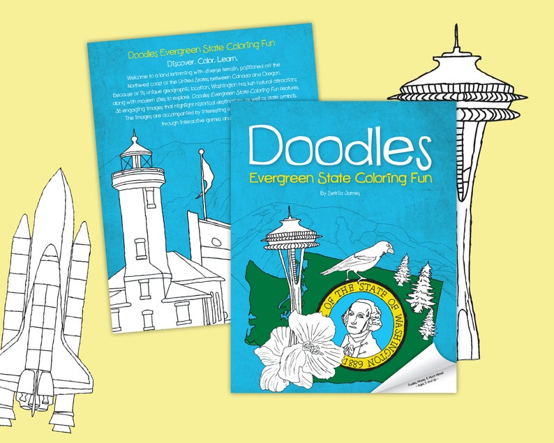 Doodles Evergreen State Coloring Fun Washington State Art Travel Guide ...